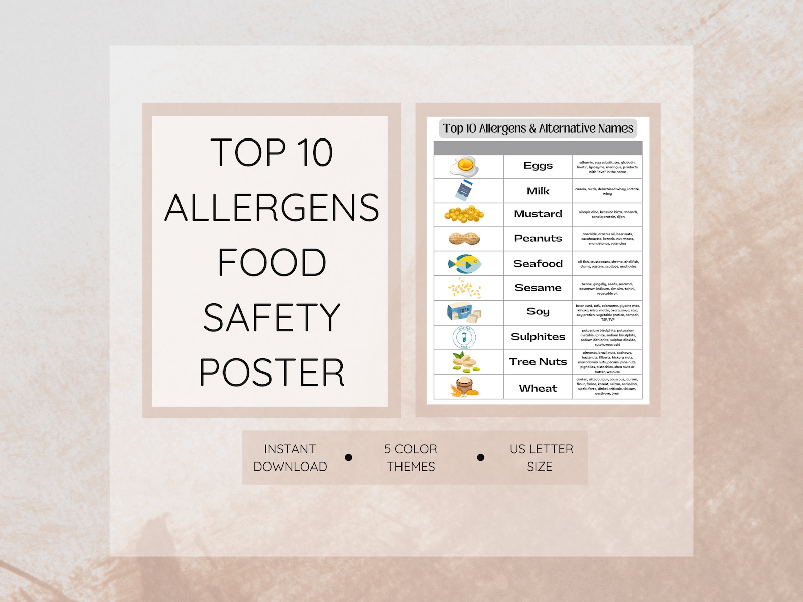 Top 10 Allergies Poster, Food Safety Poster, Restaurant Wall Art ...