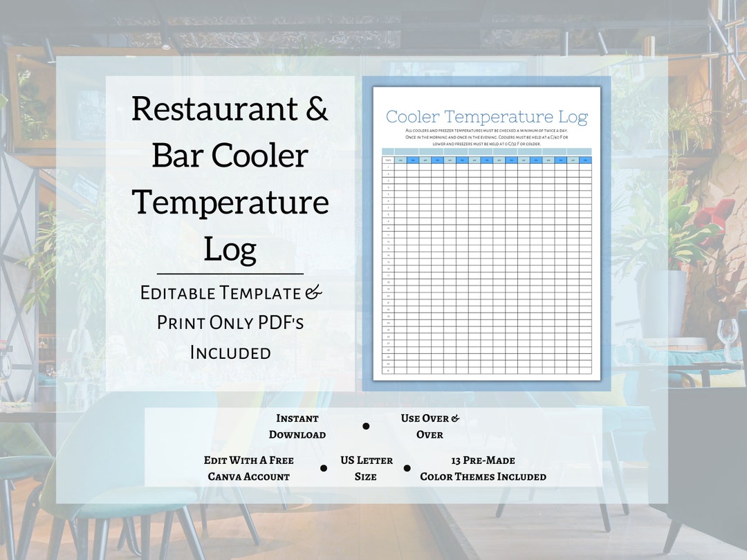 Printable Cooler Temperature Logs for Restaurants, Bars, Food Service ...