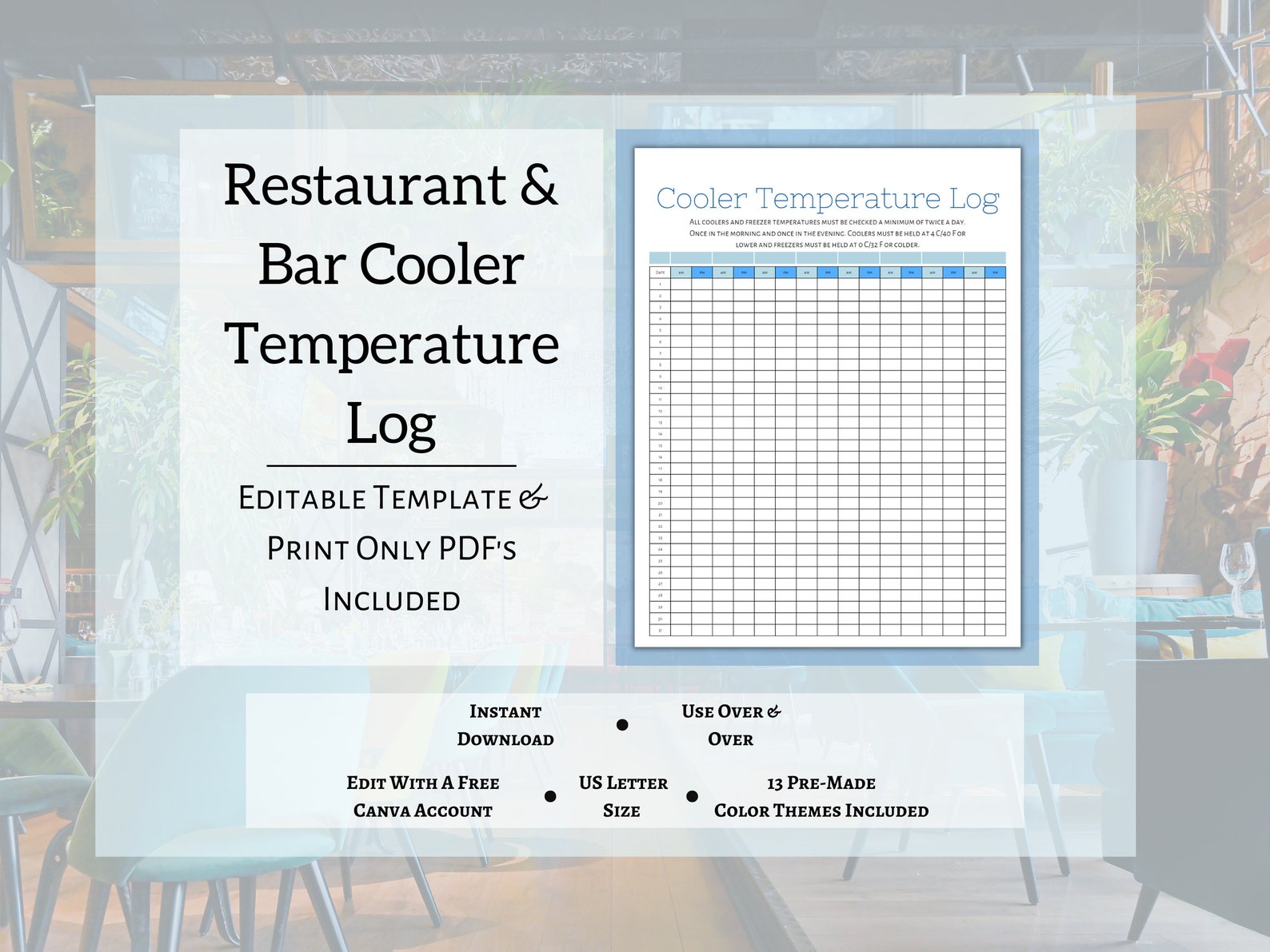 Printable Cooler Temperature Logs for Restaurants, Bars, Food Service ...