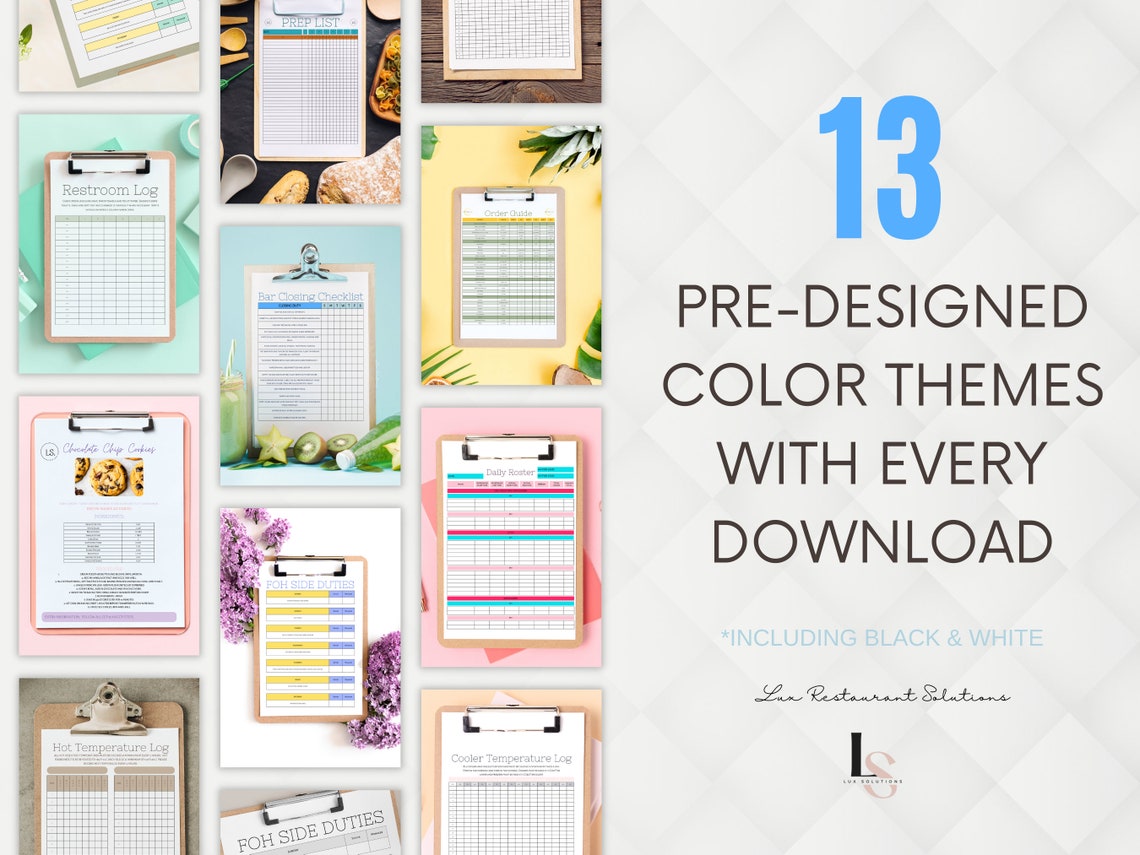 Restaurant Operations Template Bundle, Food Safety Record Sheets, Prep ...