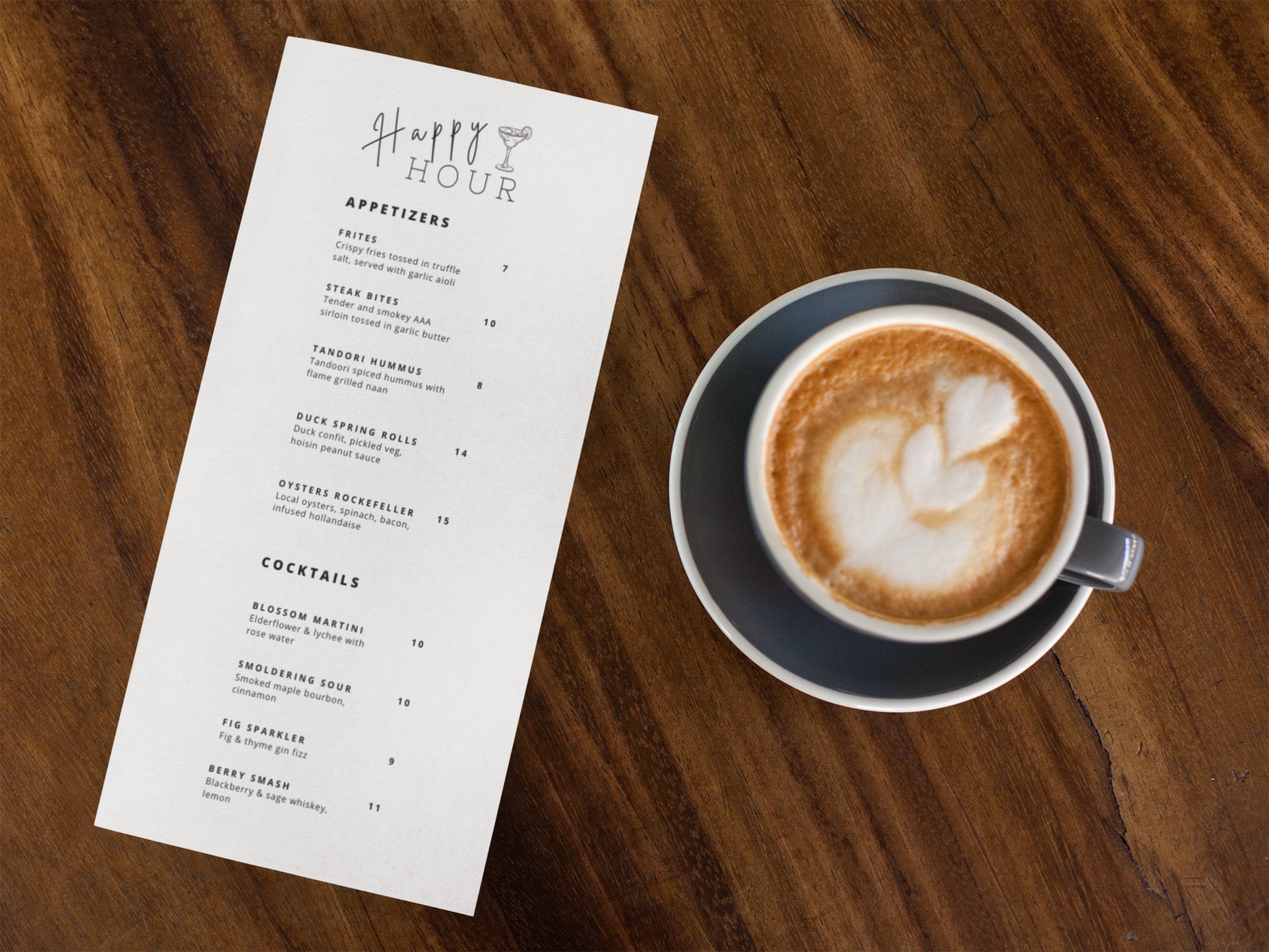 Happy Hour Menu Template, Minimalist Menu Template for Restaurants and ...
