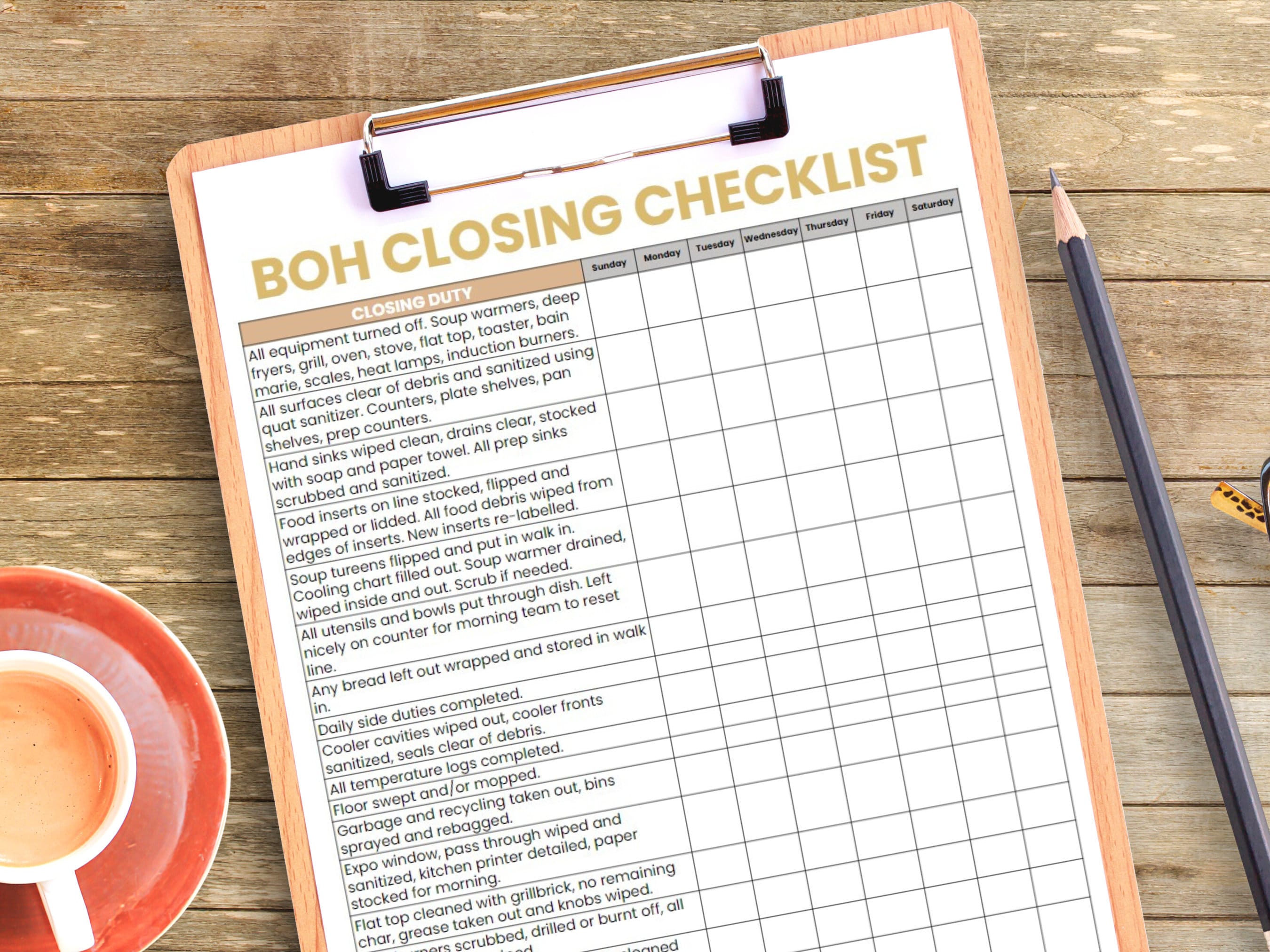 Kitchen Closing Checklist for Restaurants & Professional Kitchens, BOH ...