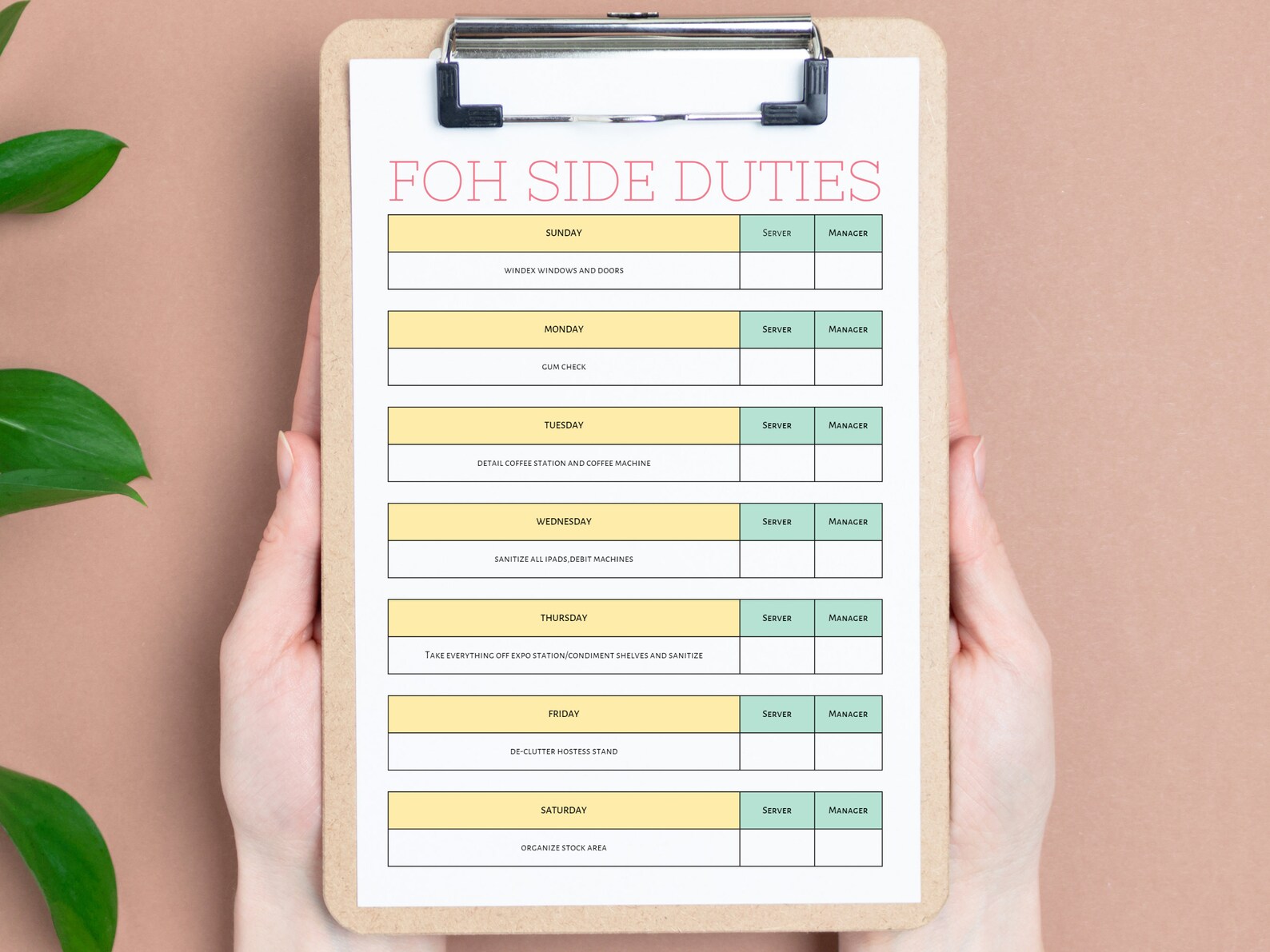 Restaurant Side Duty Template Bundle, Extra Cleaning Lists, Edit Free ...