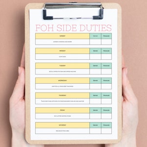 Restaurant Side Duty Template Bundle, Extra Cleaning Lists, Edit Free ...