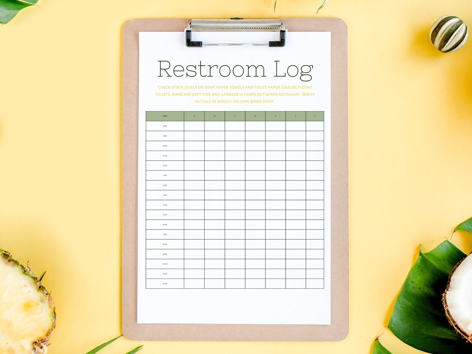 Bathroom Log Restroom Checklist Editable Template Washroom - Etsy Canada