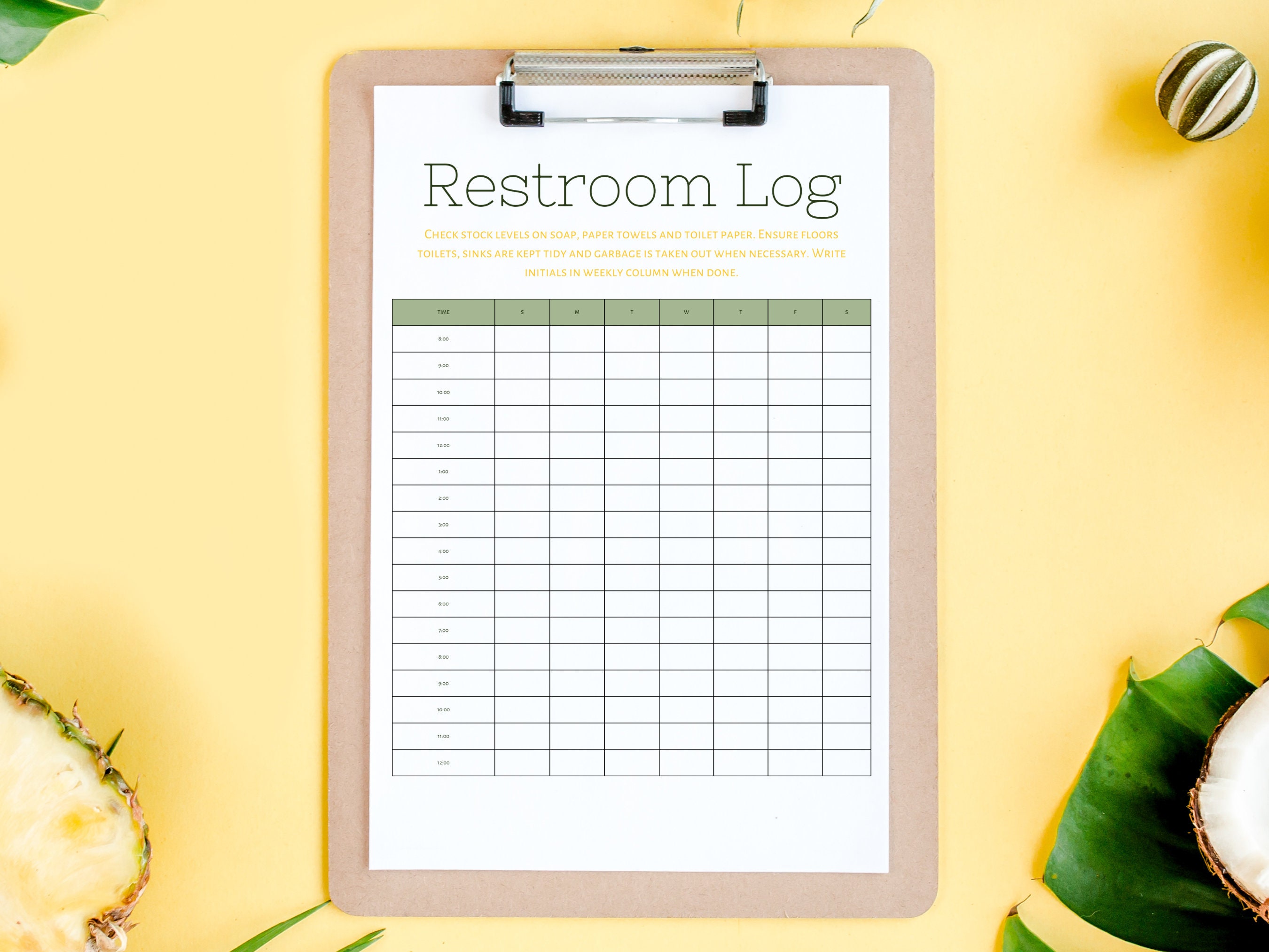 Bathroom Log Restroom Checklist Editable Template Washroom - Etsy