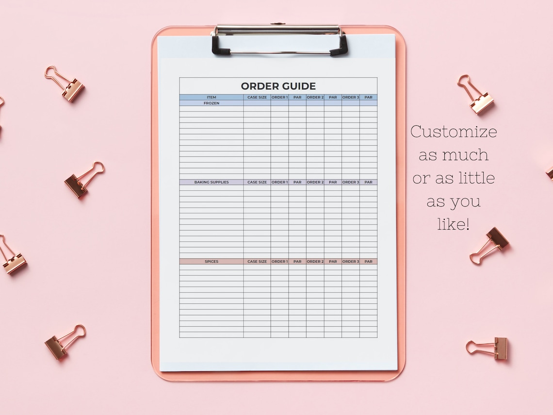 Order Guide for Restaurants and Bars, Restaurant Par List, Ordering ...