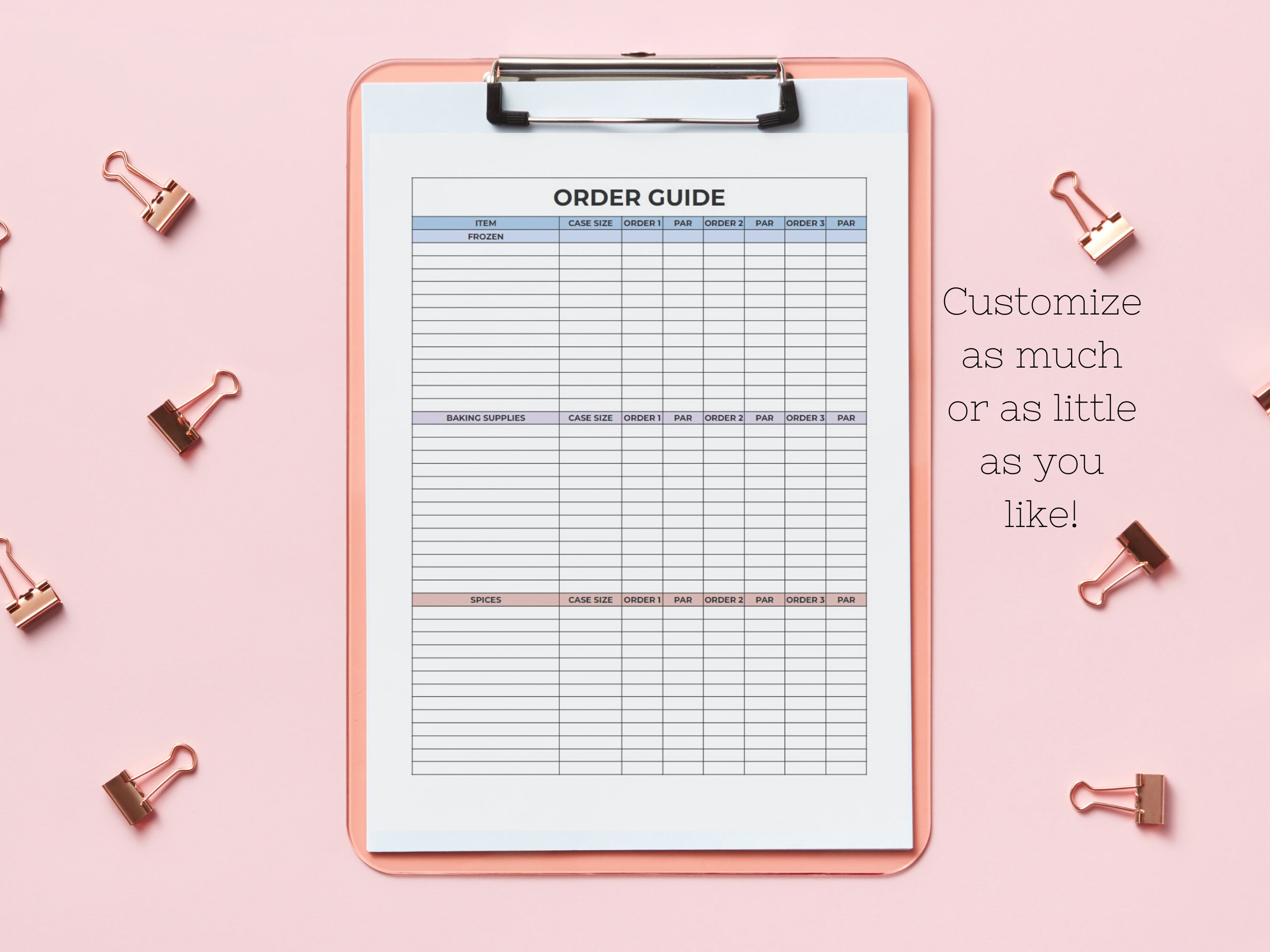 Order Guide for Restaurants and Bars, Restaurant Par List, Ordering ...