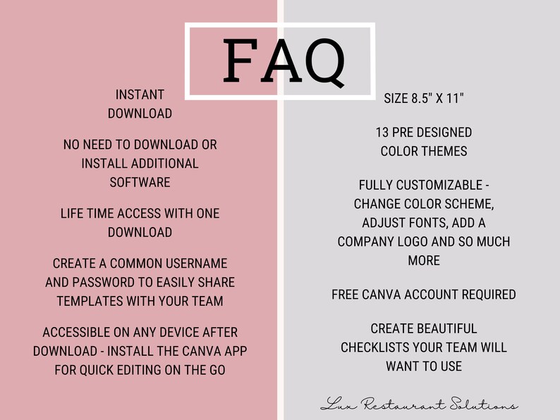 Professional Server Checklist Bundle, Easy to Edit Templates, Opening ...