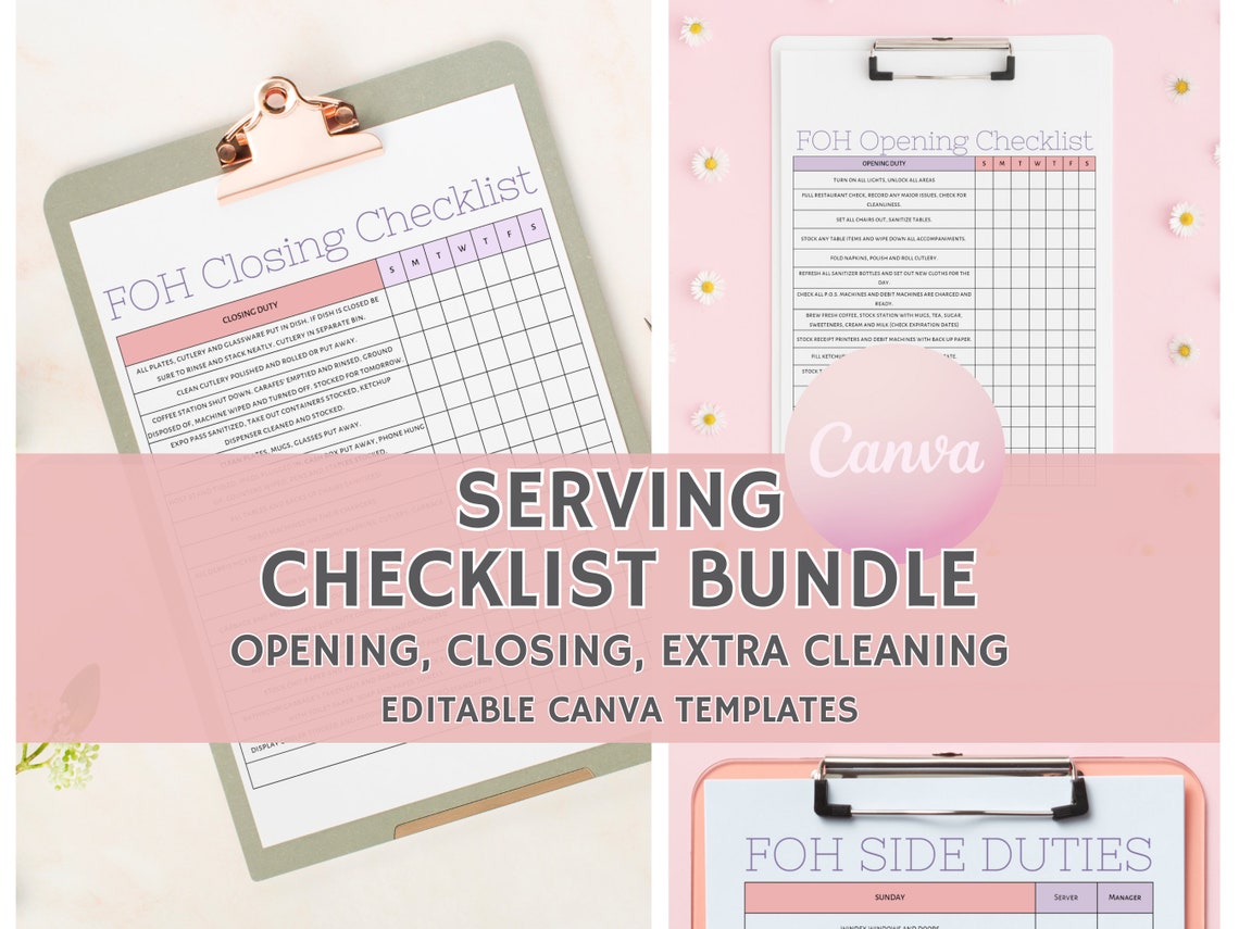 FOH Checklist Template Bundle Restaurant & Bar Serving - Etsy