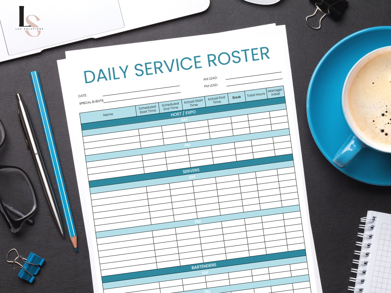 Daily Roster for Restaurants & Bars, Schedule Template for Restaurants ...