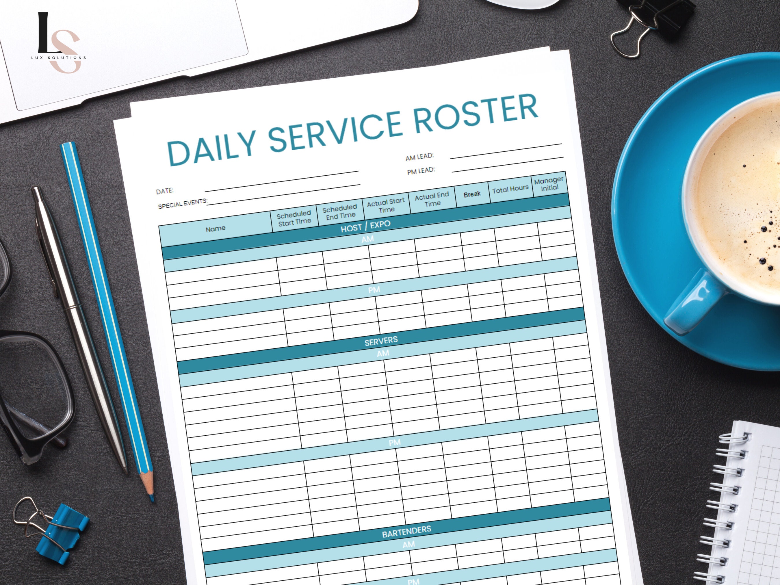 Daily Roster for Restaurants & Bars, Schedule Template for Restaurants ...