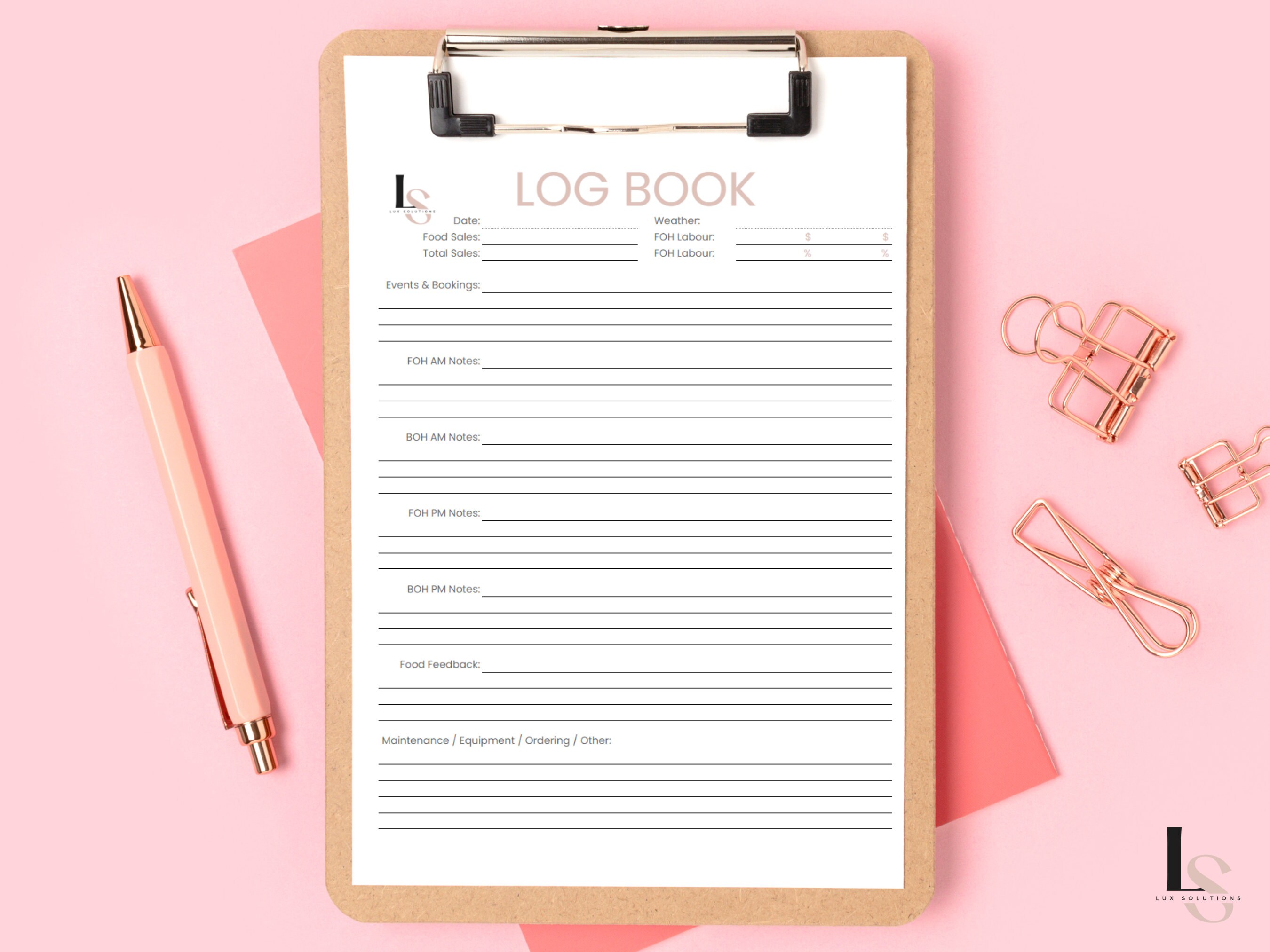 Restaurant Log Book, Hospitality Industry Review Journal, Manager Log ...