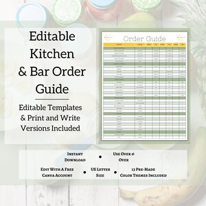 Order Guide for Restaurants and Bars Restaurant Par List - Etsy