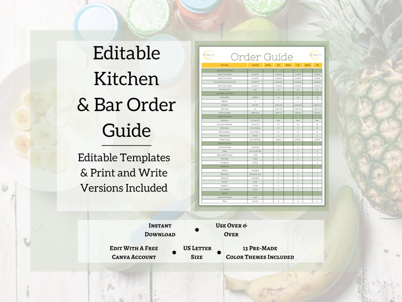 Order Guide for Restaurants and Bars Restaurant Par List - Etsy