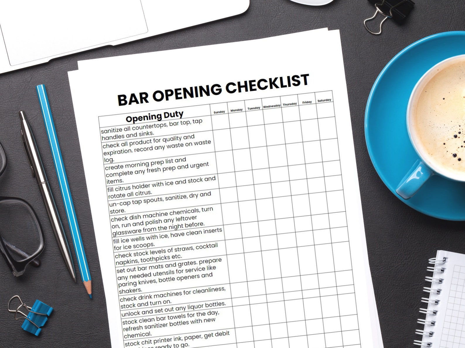 Bar Checklist Bundle, Editable Templates for Bartenders, Opening ...