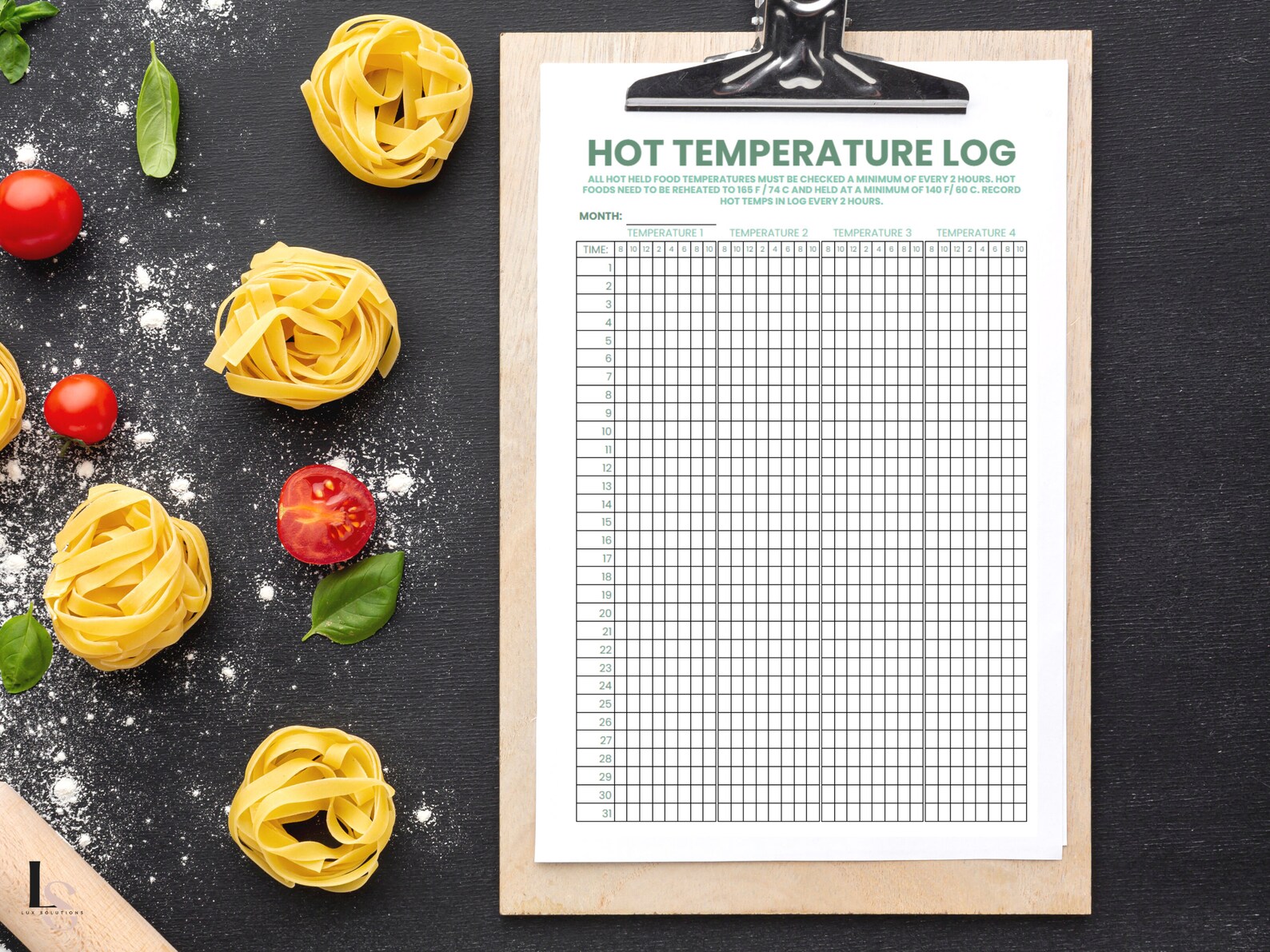 Hot Holding Temperature Log for Food Safety, Temperature Log for ...