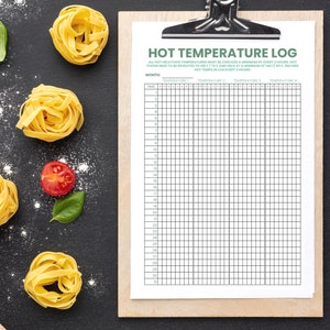 Hot Holding Temperature Log for Food Safety, Temperature Log for ...