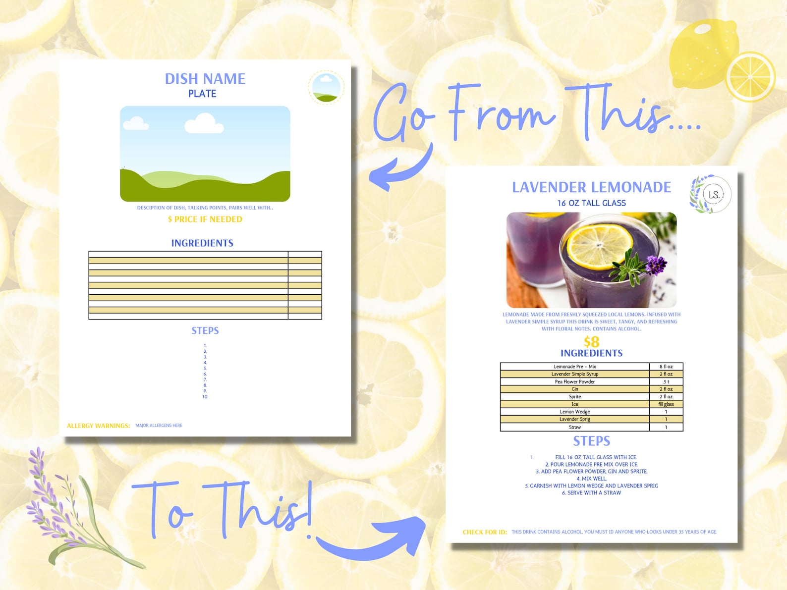 Recipe and Spec Templates for Restaurants, Editable Canva Templates, 13 ...