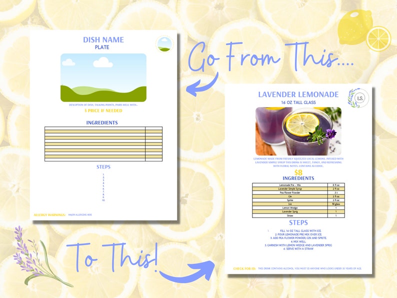Recipe and Spec Templates for Restaurants, Editable Canva Templates, 13 ...