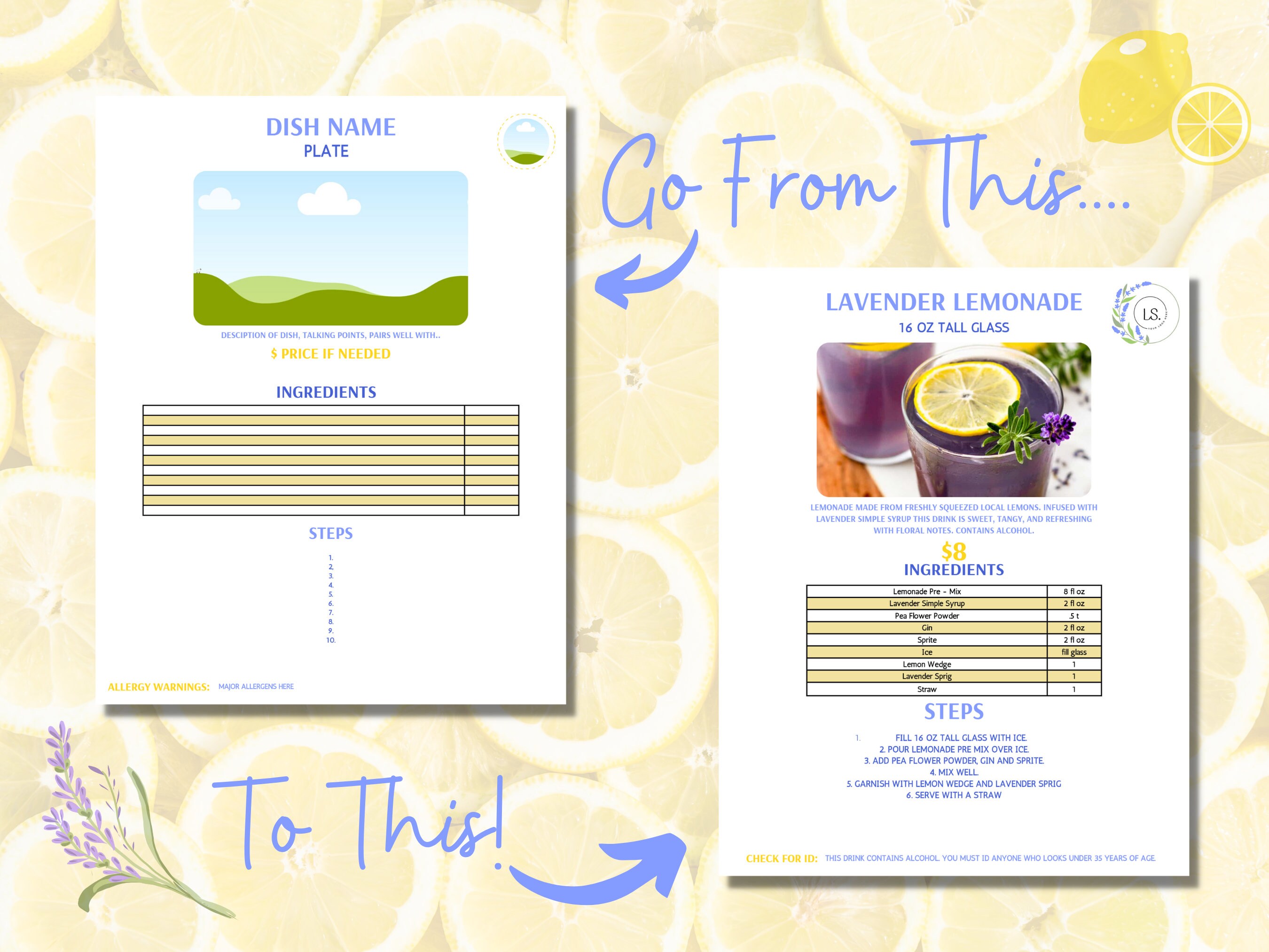 Recipe and Spec Templates for Restaurants, Editable Canva Templates, 13 ...