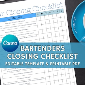 Bar Closing Checklist, Restaurant Bar Cleaning List, Bar Templates ...