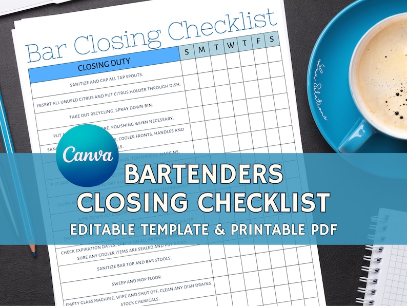 Bar Closing Checklist, Restaurant Bar Cleaning List, Bar Templates ...