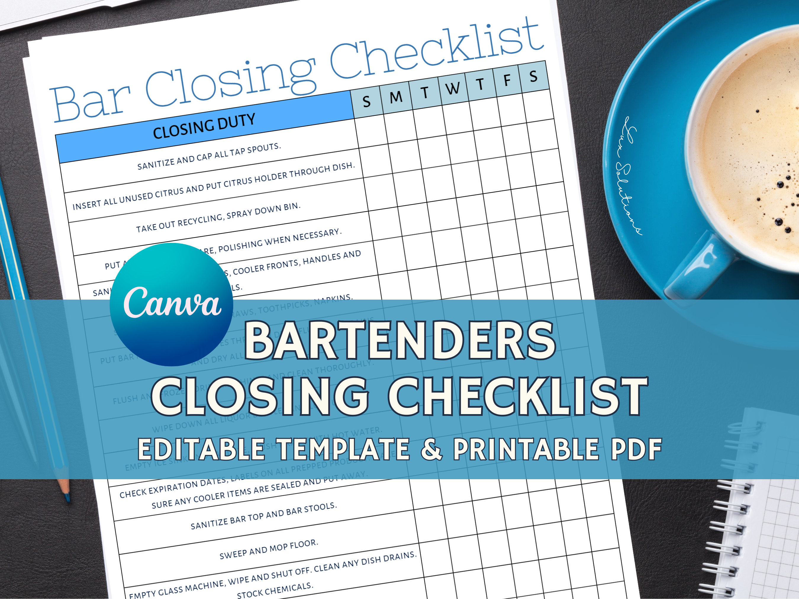 Bar Closing Checklist, Restaurant Bar Cleaning List, Bar Templates ...