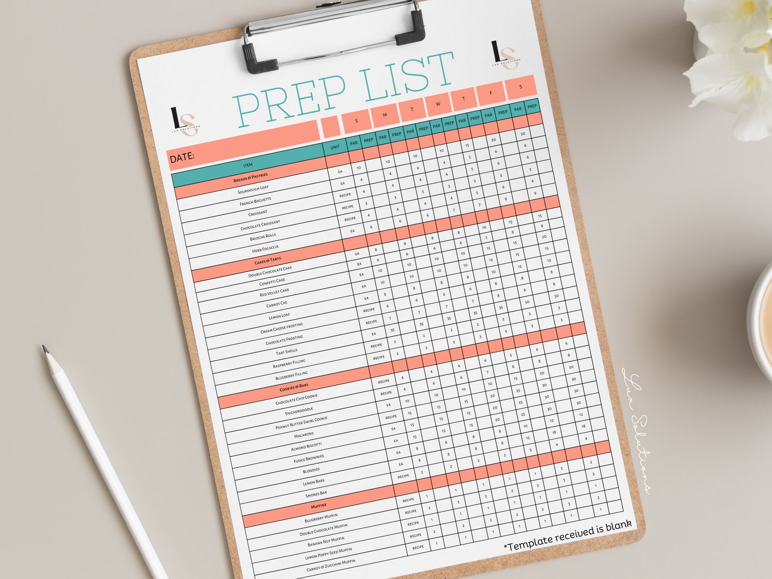 Bakery Prep List, Editable Daily Prep List for Bakeries, Par List for ...