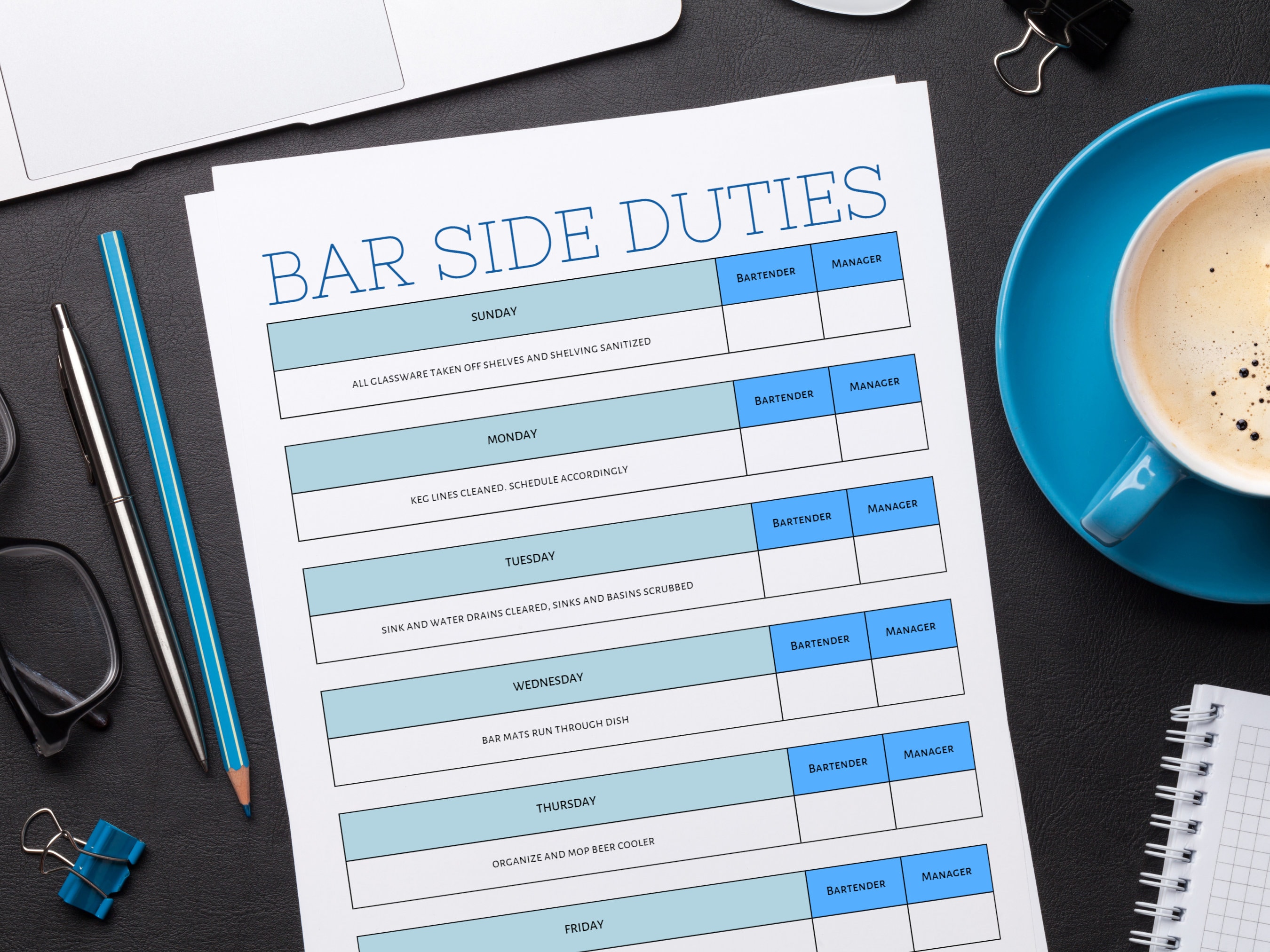 Restaurant Side Duty Template Bundle, Extra Cleaning Lists, Edit Free ...