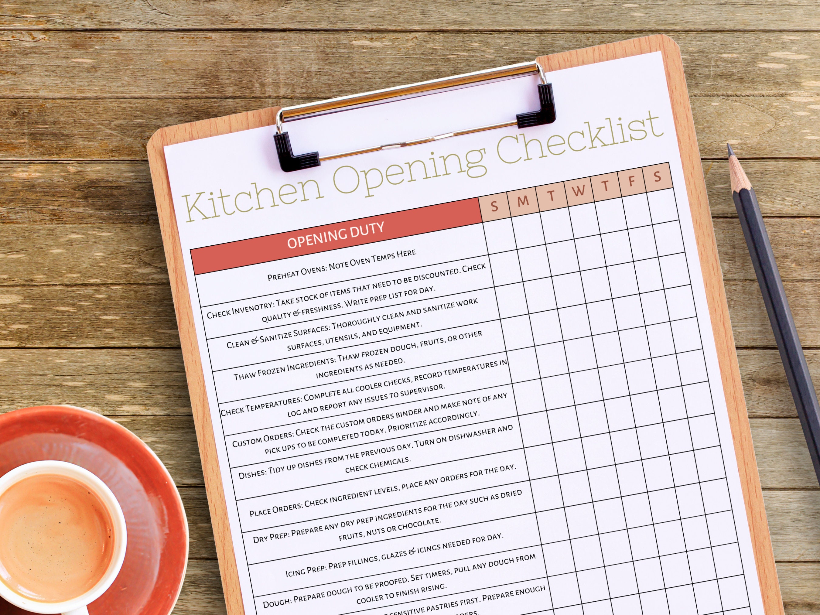 Bakery Opening Checklist, Editable Template for Bakeries, Bakery Daily ...