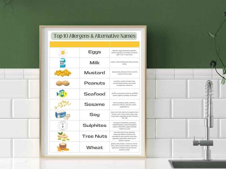 Top 10 Allergies Poster, Food Safety Poster, Restaurant Wall Art ...