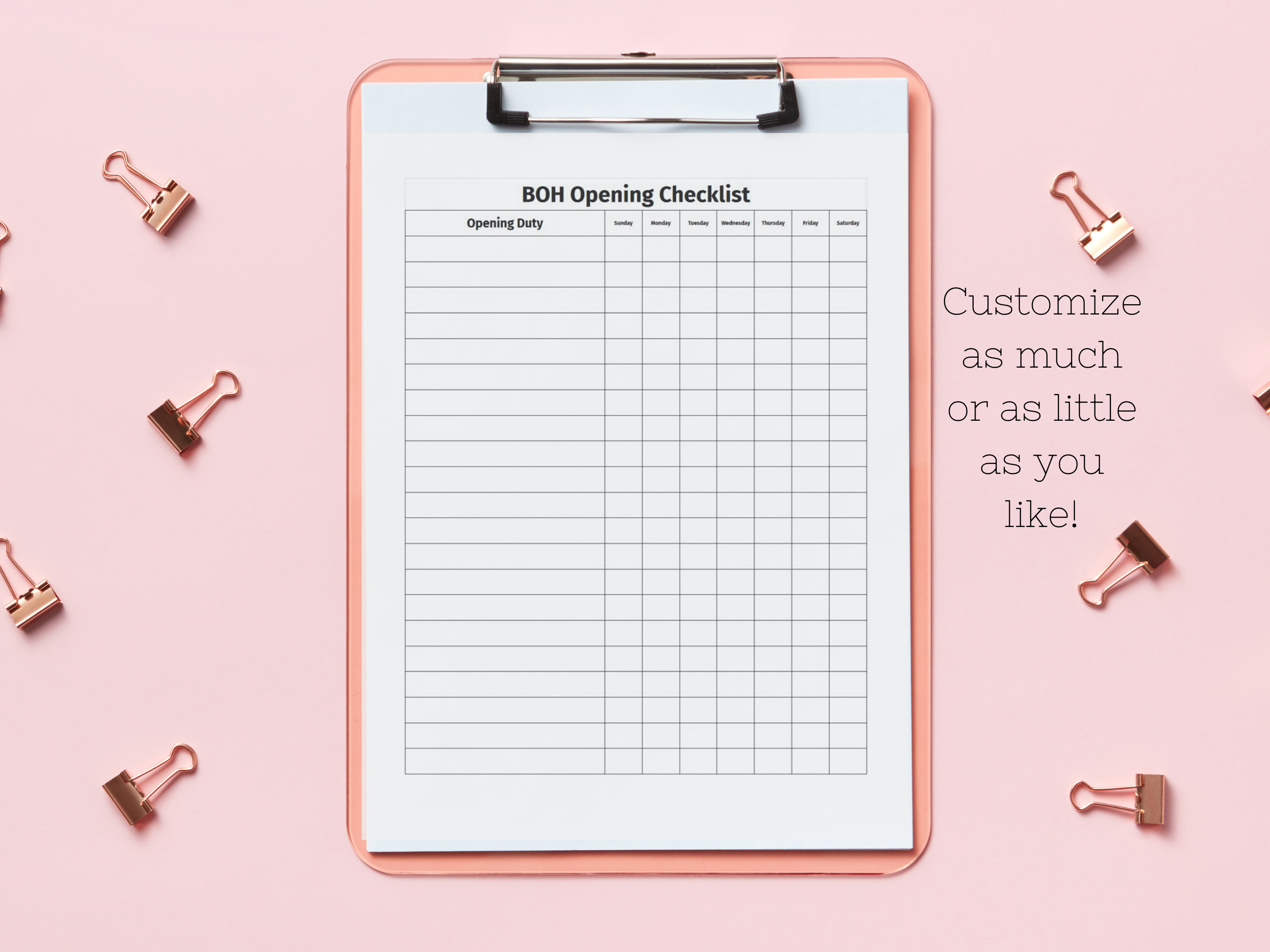 BOH Opening Checklist, Kitchen Opening Checklist Template, Editable ...