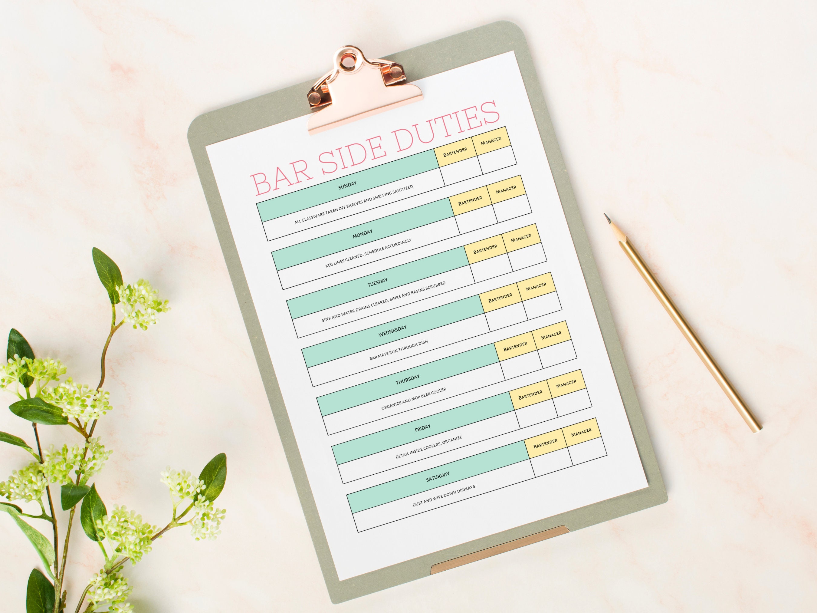 Restaurant Side Duty Template Bundle Extra Cleaning Lists - Etsy