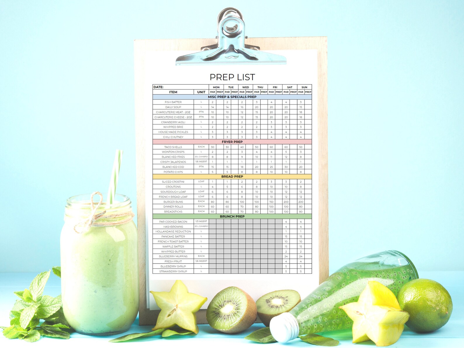 Prep & Par List Template, Food Prep List, Prep List Template, Edit Free ...