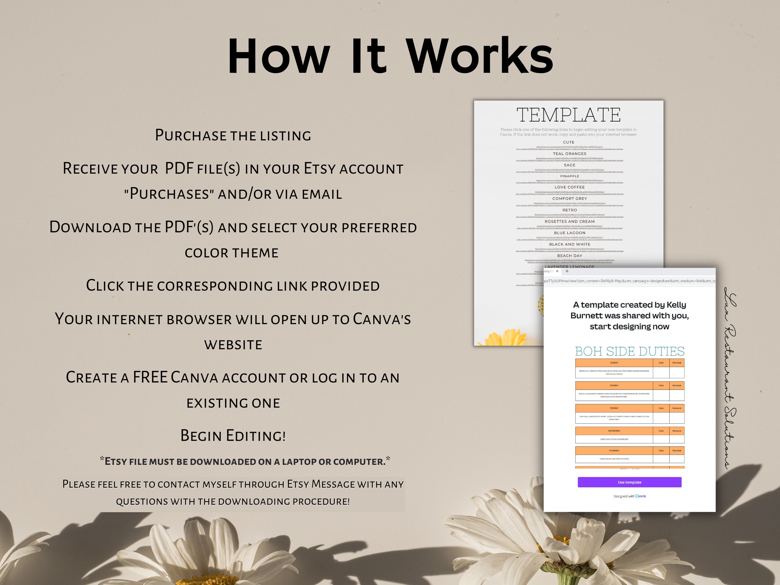 BOH Side Duty Chart Kitchen Side Work Checklist Editable - Etsy
