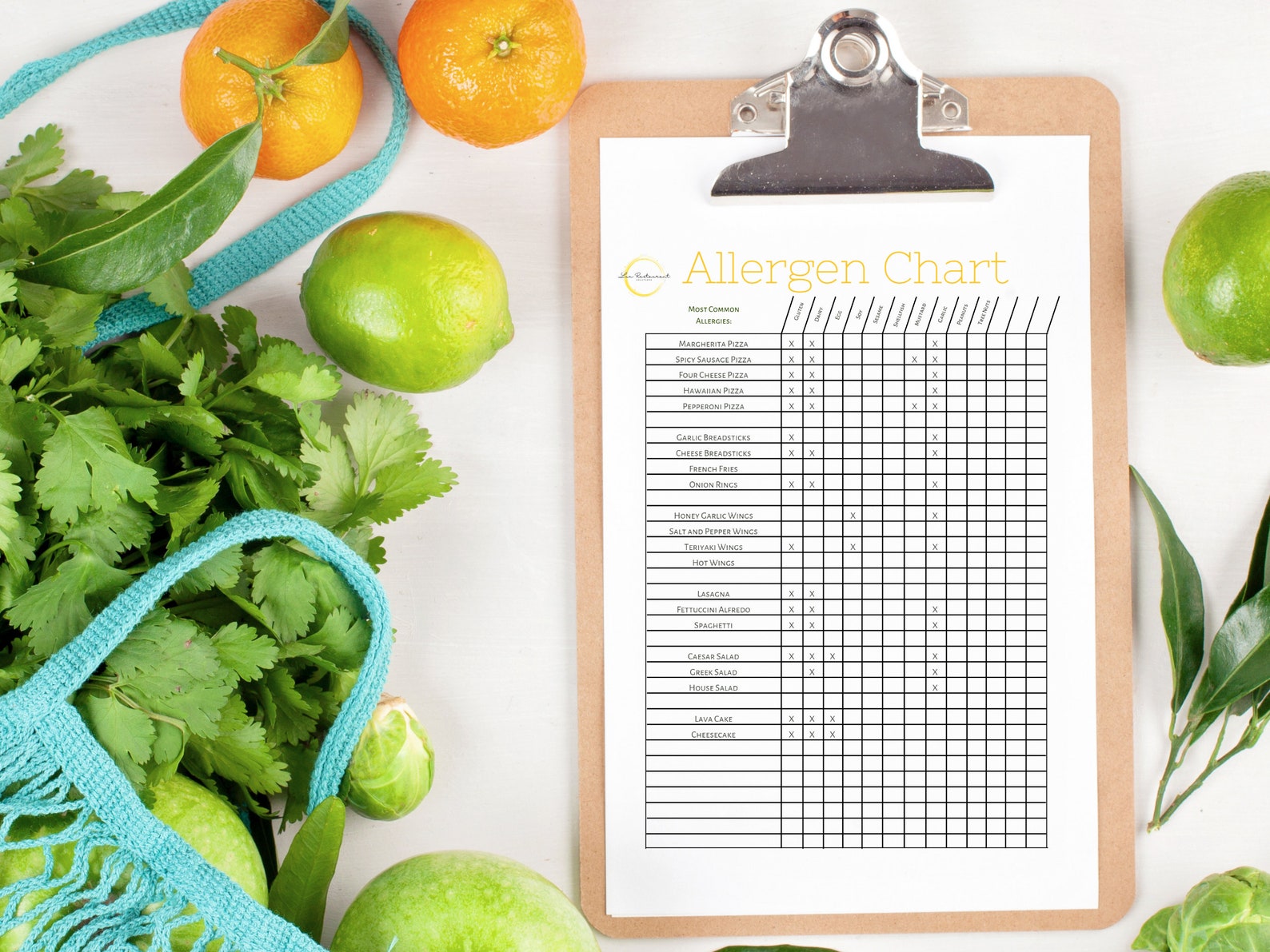 Allergy Chart, Fully Editable Restaurant Chart, Food Allergy List, Edit ...