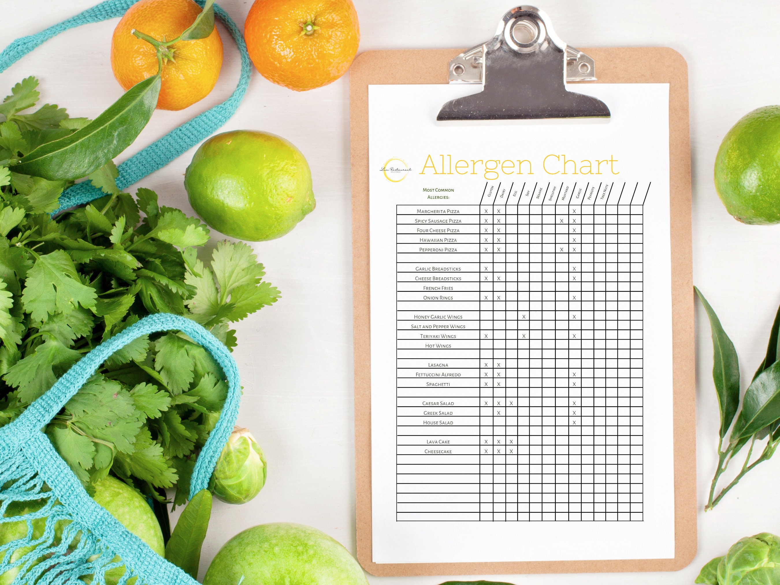 Allergy Chart, Fully Editable Restaurant Chart, Food Allergy List, Edit ...