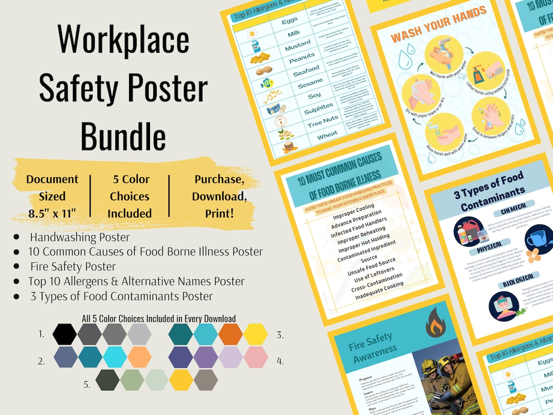Food Safety Poster Bundle, Restaurant Safety Poster, Food Info Posters ...