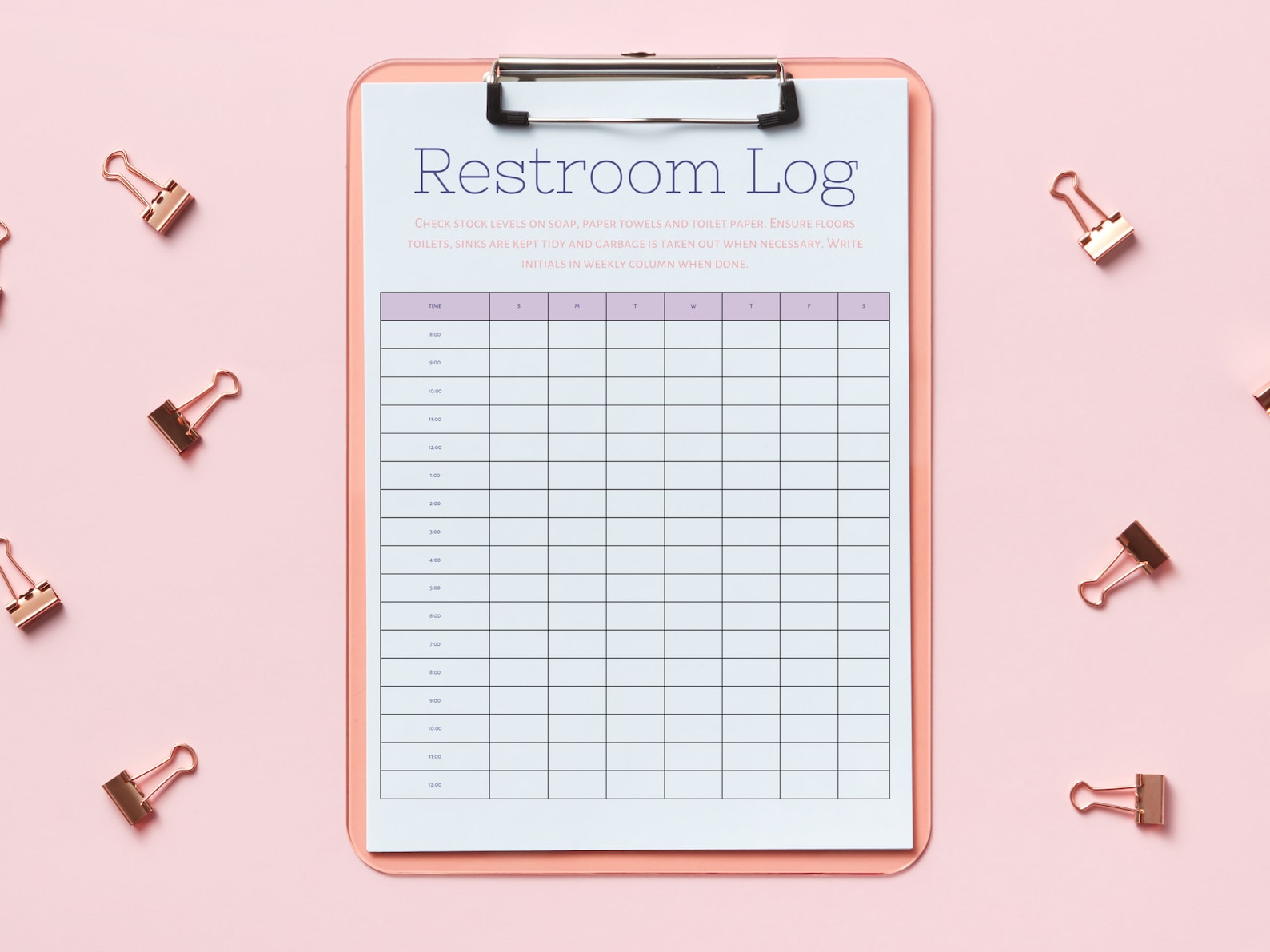 Bathroom Log Restroom Checklist Editable Template Washroom - Etsy Canada