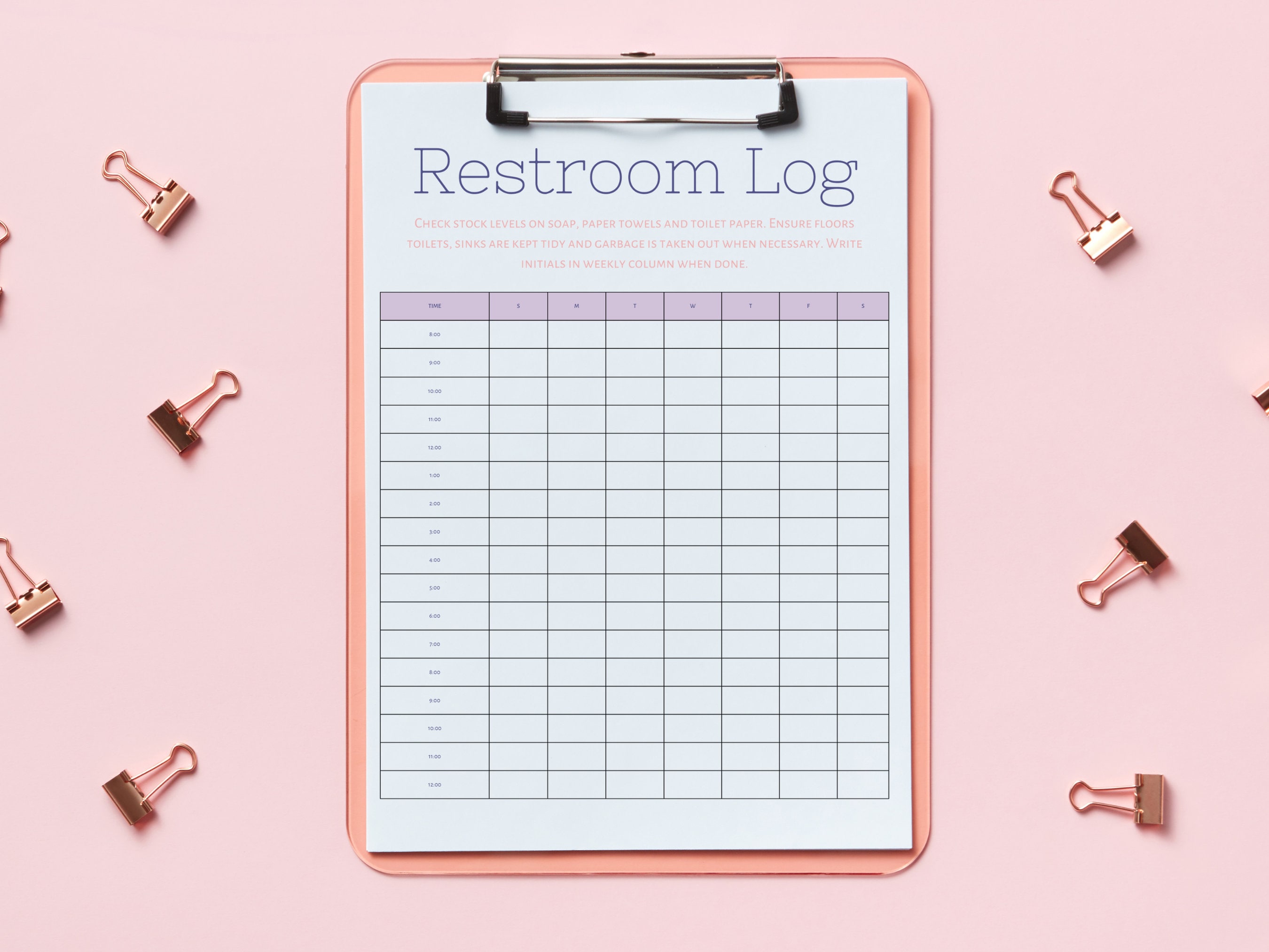 Bathroom Log Restroom Checklist Editable Template Washroom - Etsy