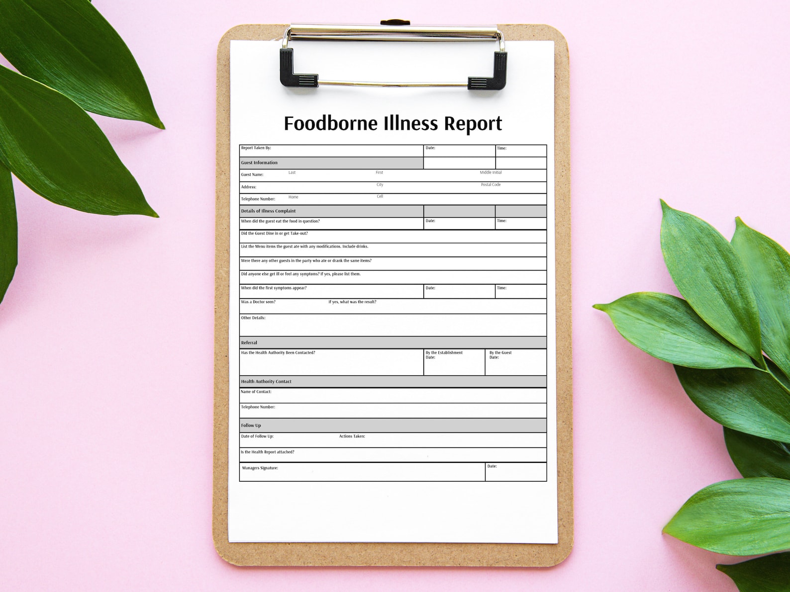Foodborne Illness Report Restaurant Form Printable Report - Etsy