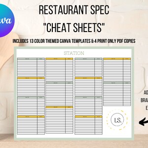 Restaurant Station cheat Sheets Restaurant - Etsy