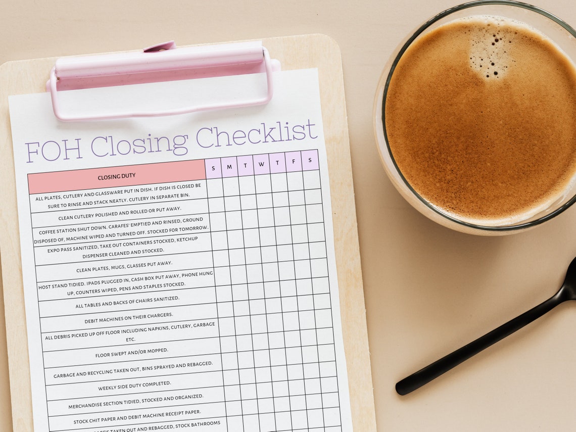 Professional Server Checklist Bundle, Easy to Edit Templates, Opening ...