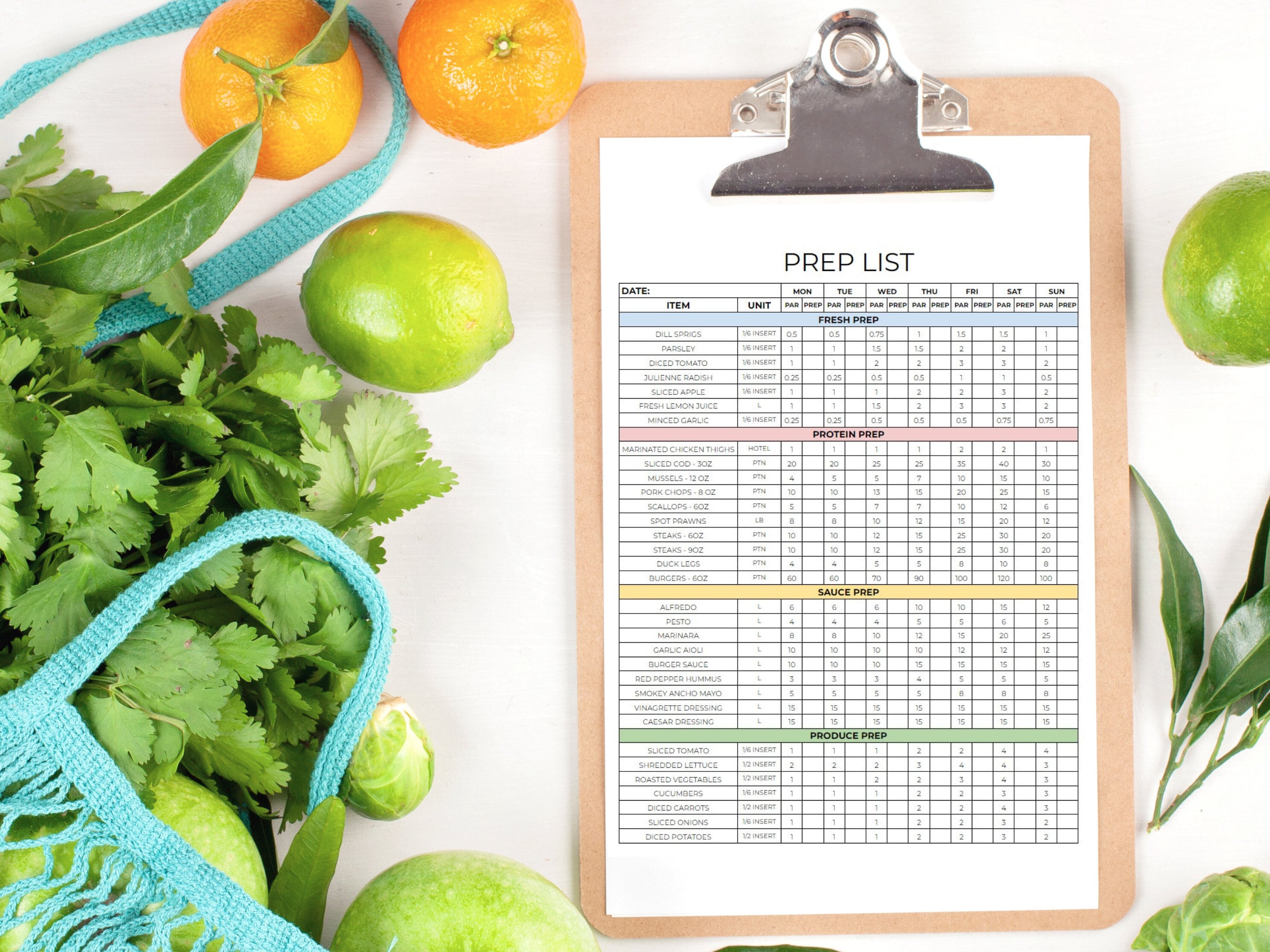 Prep & Par List Template, Food Prep List, Prep List Template, Edit Free ...