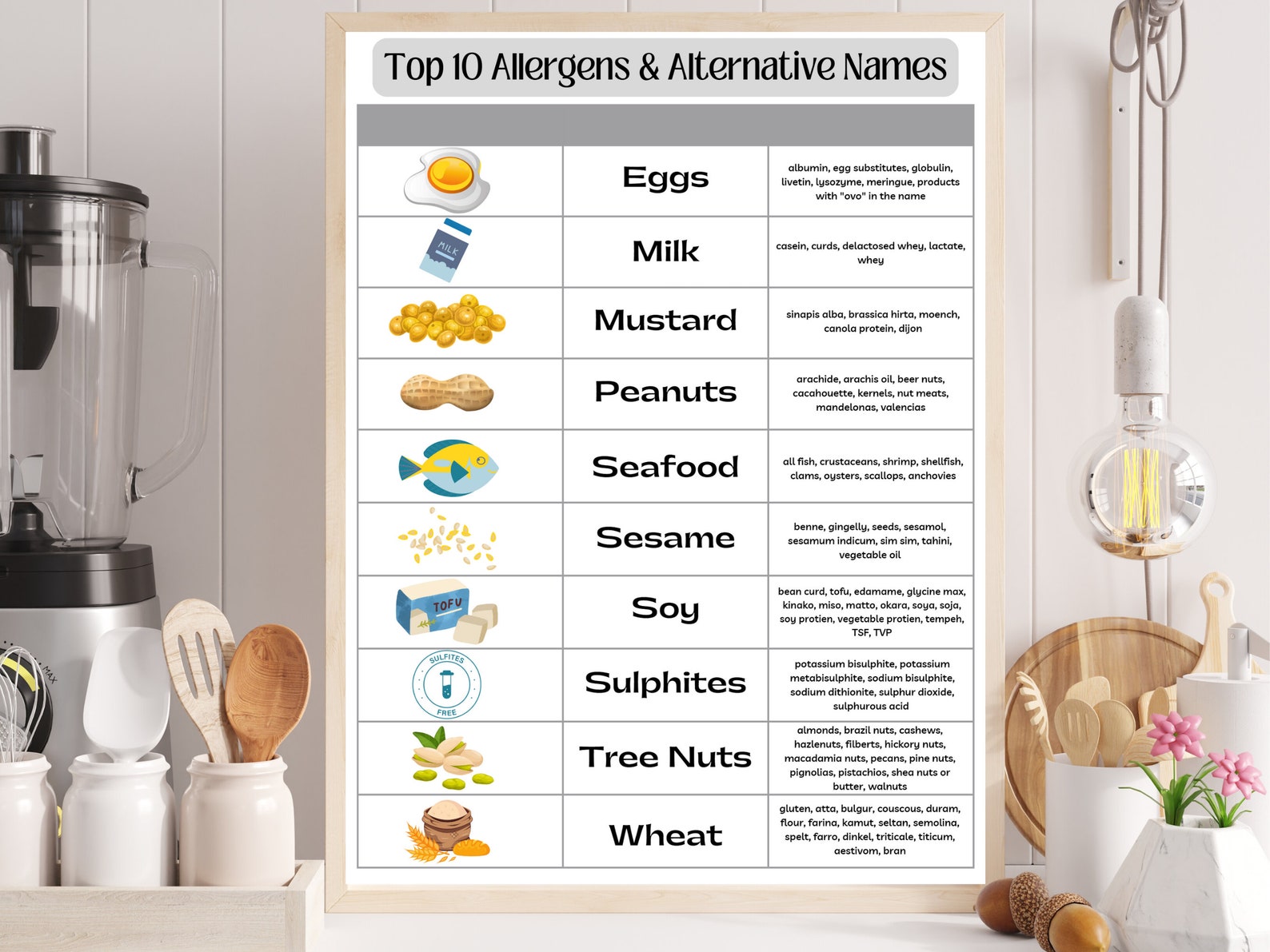 Top 10 Allergies Poster, Food Safety Poster, Restaurant Wall Art ...