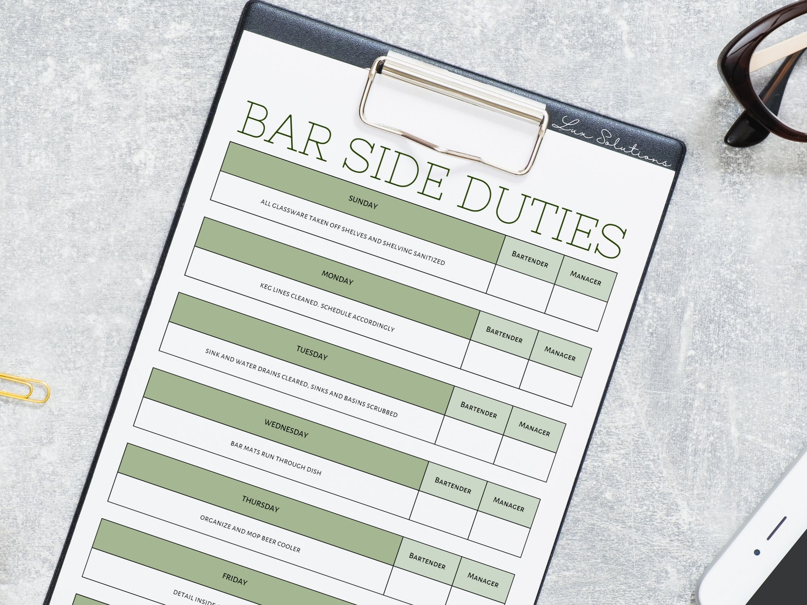 Bar Side Duties Checklist, Bartender Checklist, Bar Side Work Template Printable PDF Included ...