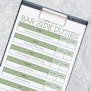 Bar Side Duties Checklist, Bartender Checklist, Bar Side Work Template ...