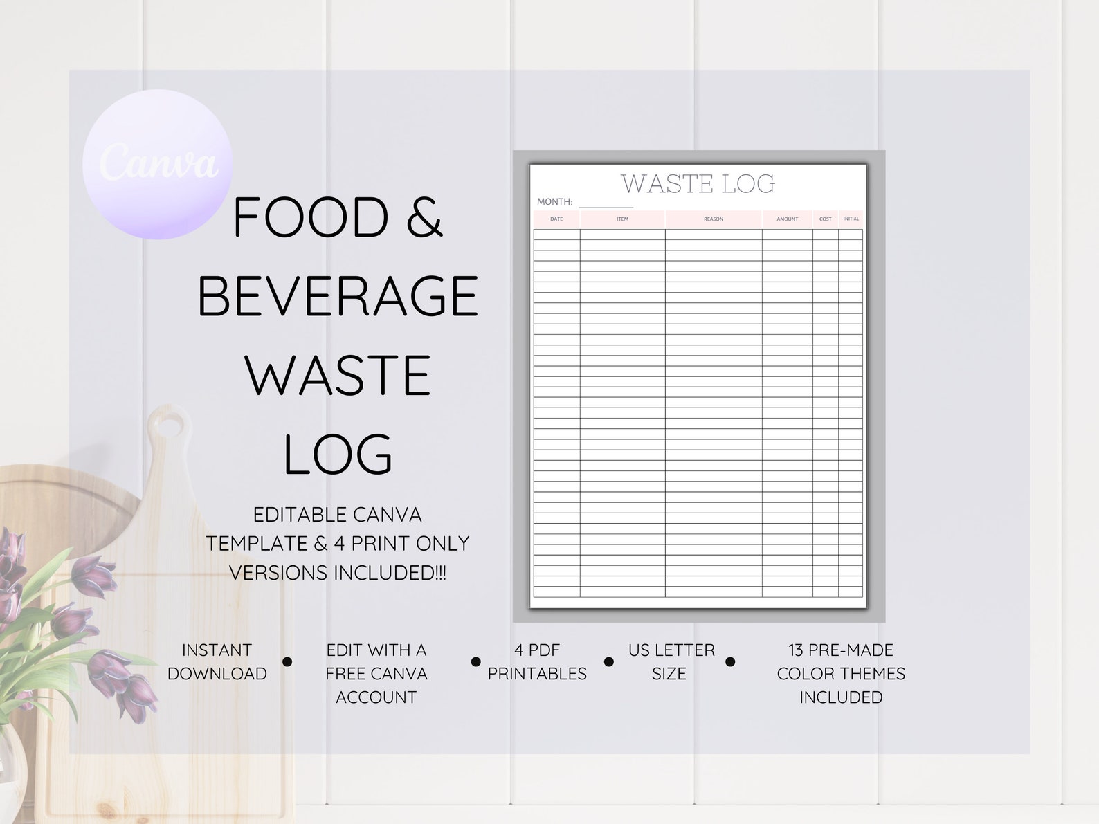 Food Waste Log Bar Waste Log Editable Restaurant Template 4 - Etsy
