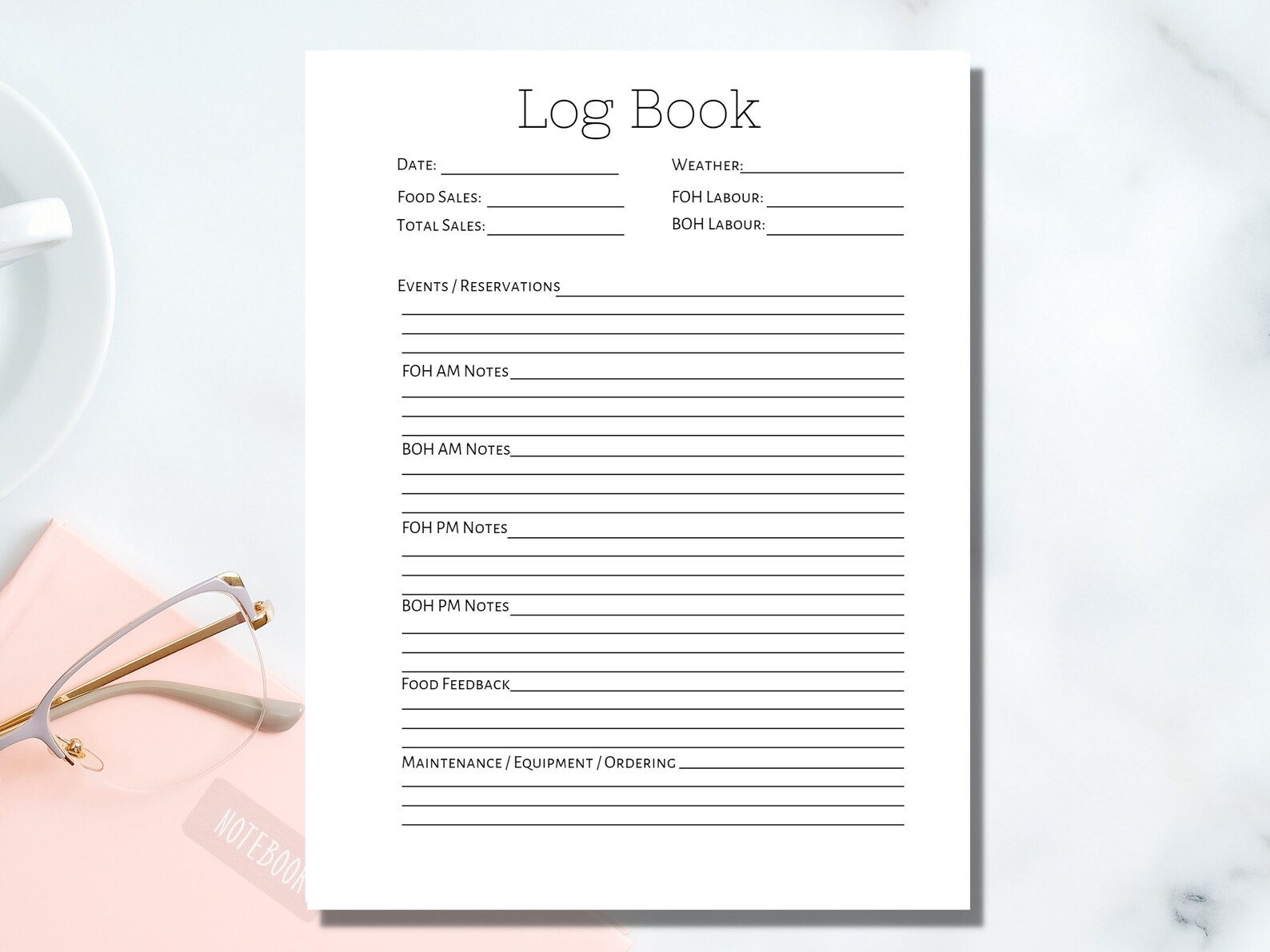 Restaurant Log Book, Industry Review Journal, Day Book, Manager Log ...